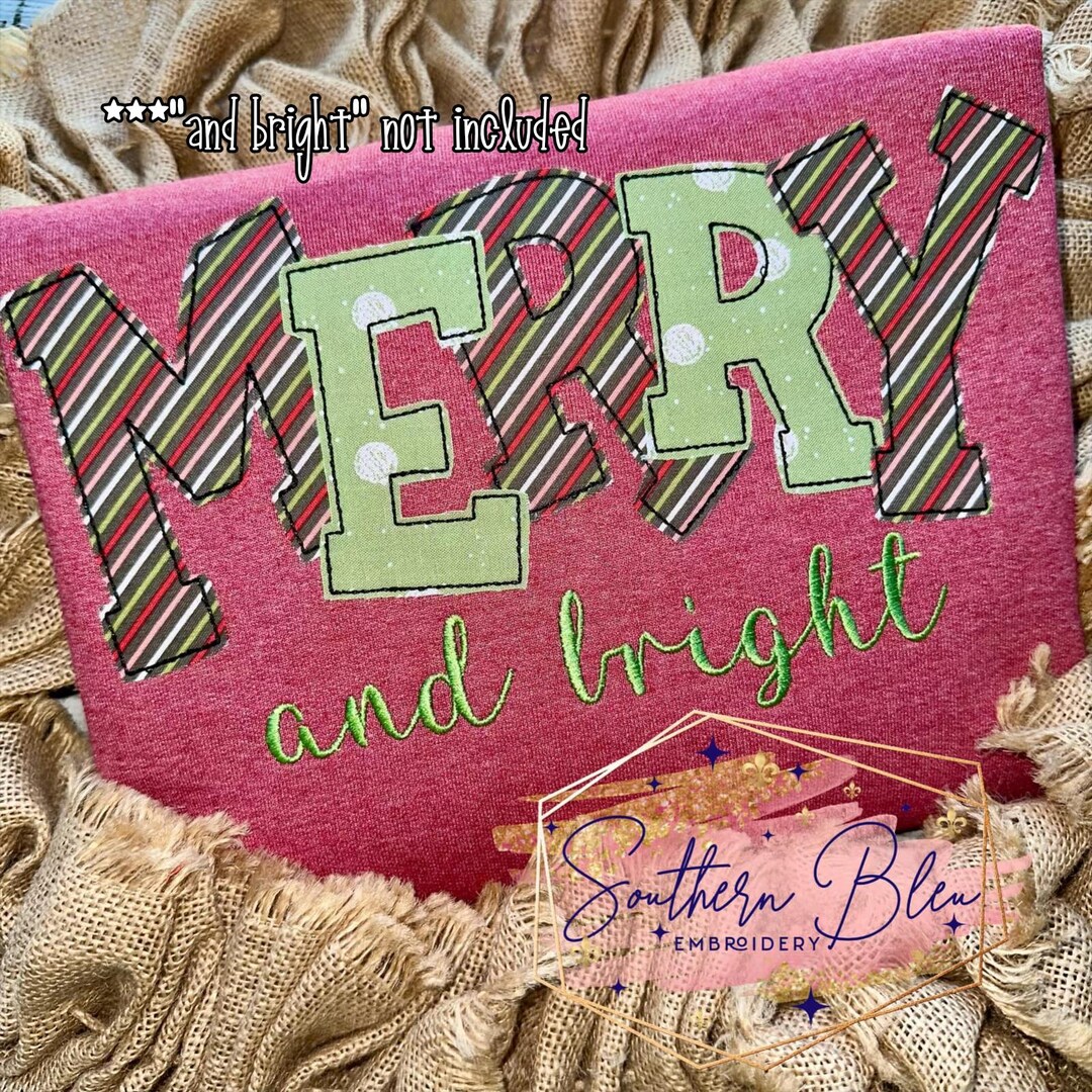 Merry Varsity Bean Stitch Applique Machine Embroidery Design | Merry ...