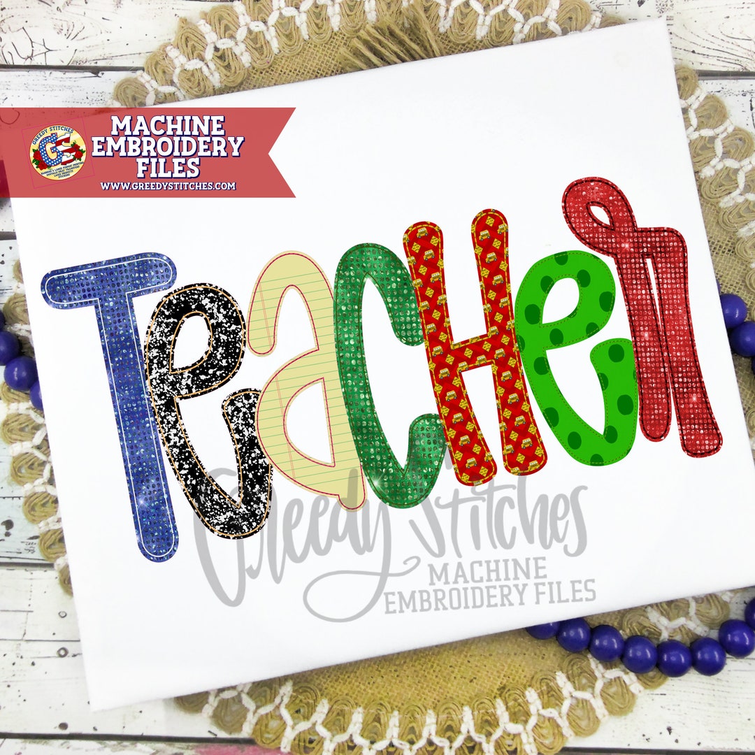 Teacher Applique Machine Embroidery | Pencil Bow PES | Back to School ...