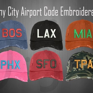 Custom Any City Airport Code Distressed Baseball Hat Custom Letter Hat ...