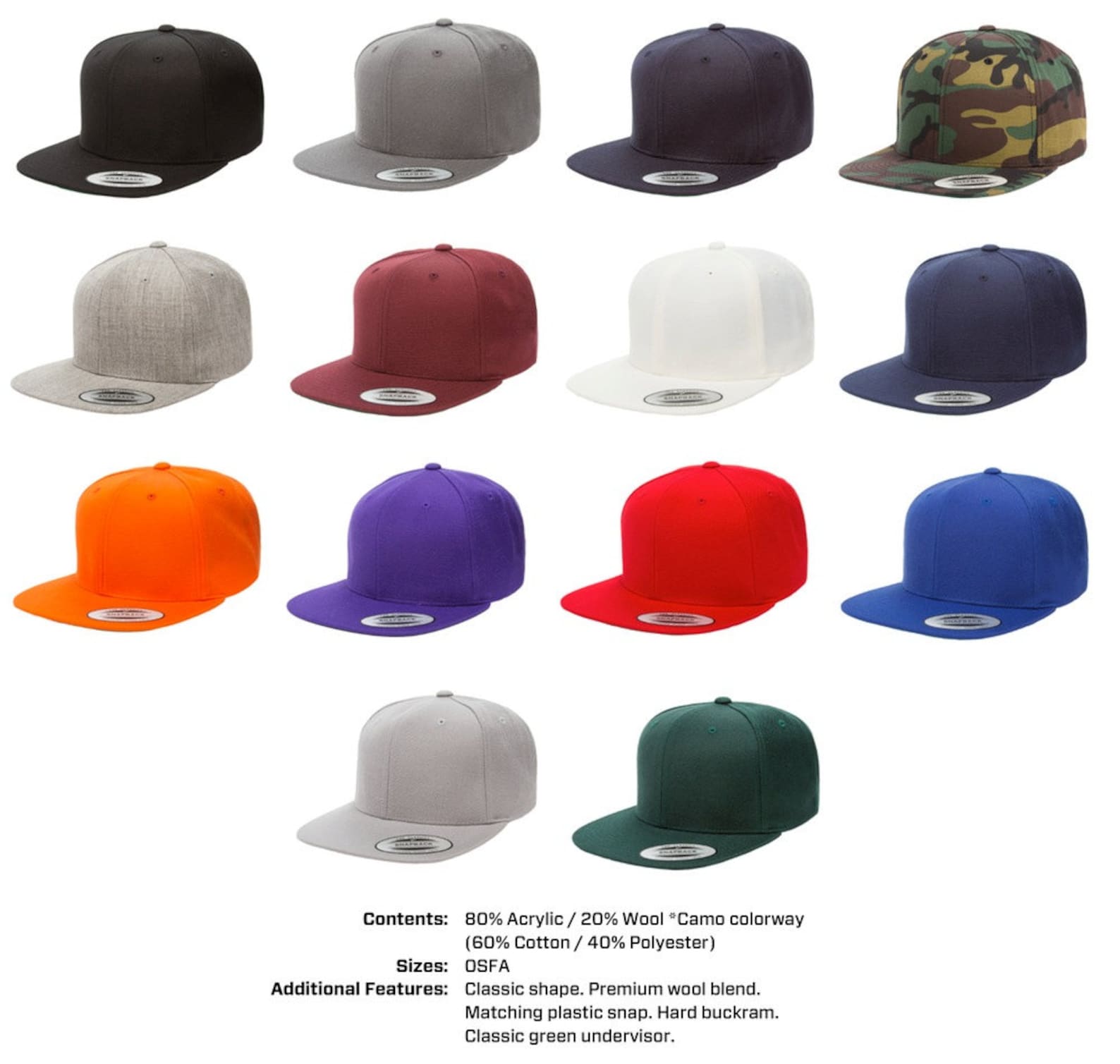 24 Custom Embroidered Yupoong Classic Snapback Hats Caps With Your Text ...