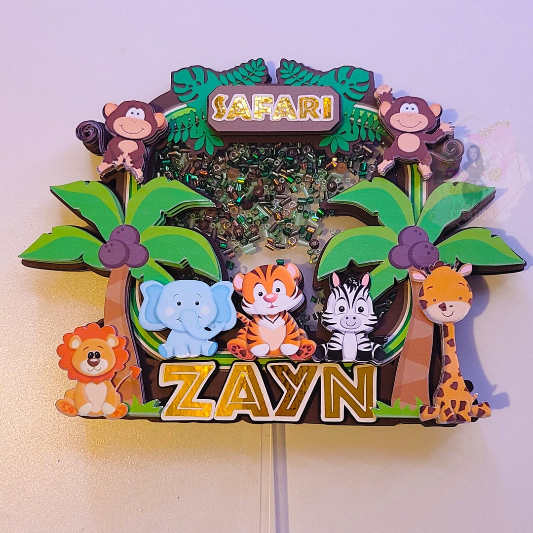 Safari Expedition Cake Topper 3D Shaker WITH Lights & Name ...