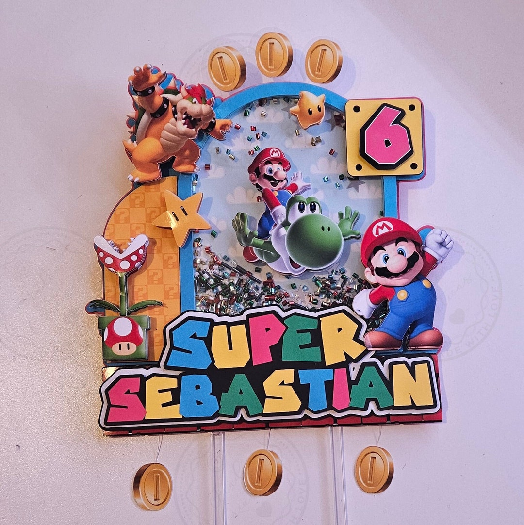 Super Mario Cake Topper 3d Shaker WITH Lights & Name Personalization - Etsy