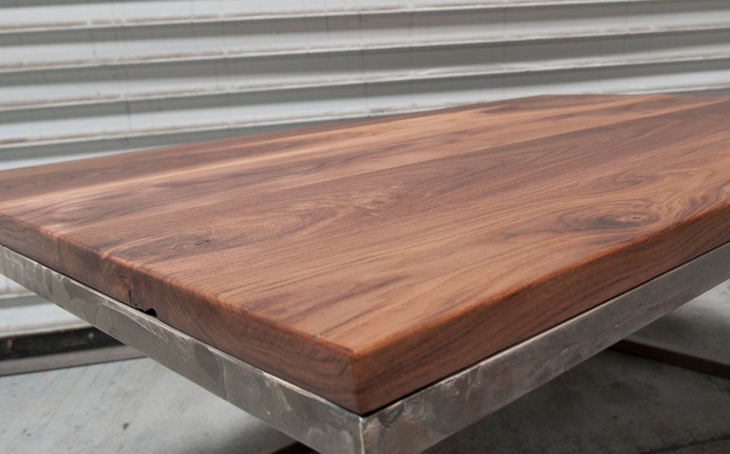 Square Metal Side Table w/ rustic walnut wood top Powder | Etsy