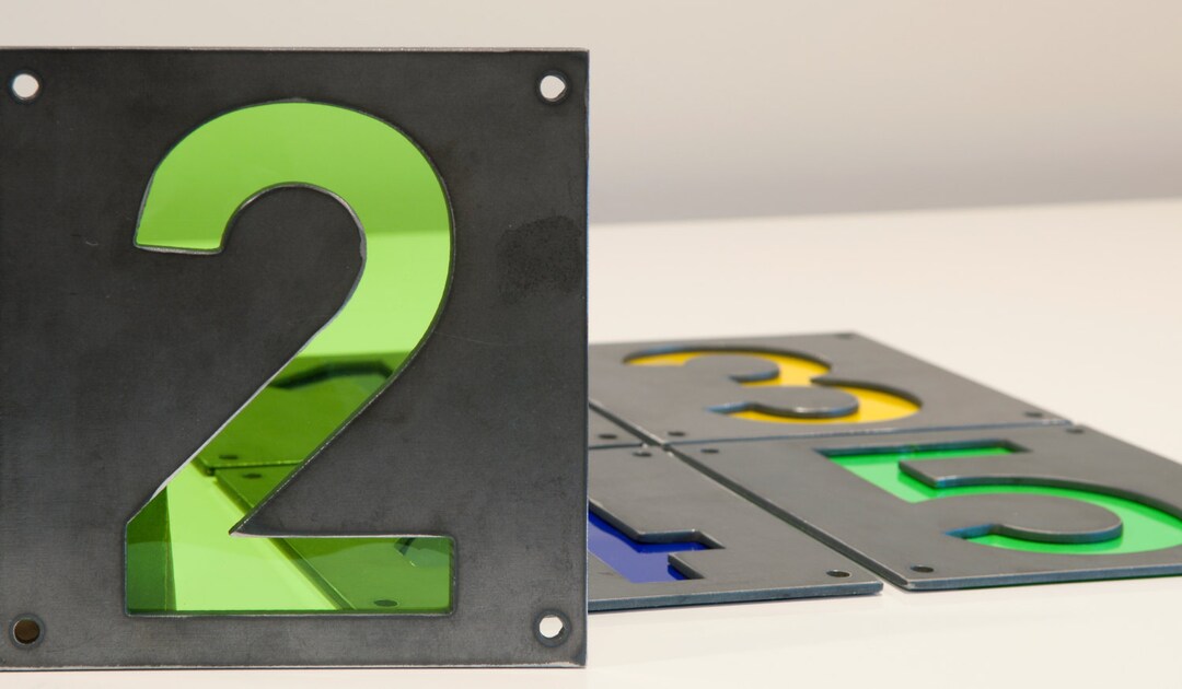 Colored Number Signs 6x6", Modern Raw Metal, Recycled Welded Steel, CNC ...