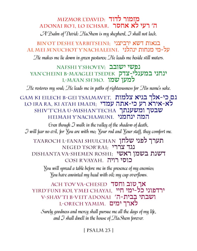 Psalm 23 - English & Hebrew - Digital Print/poster - Etsy