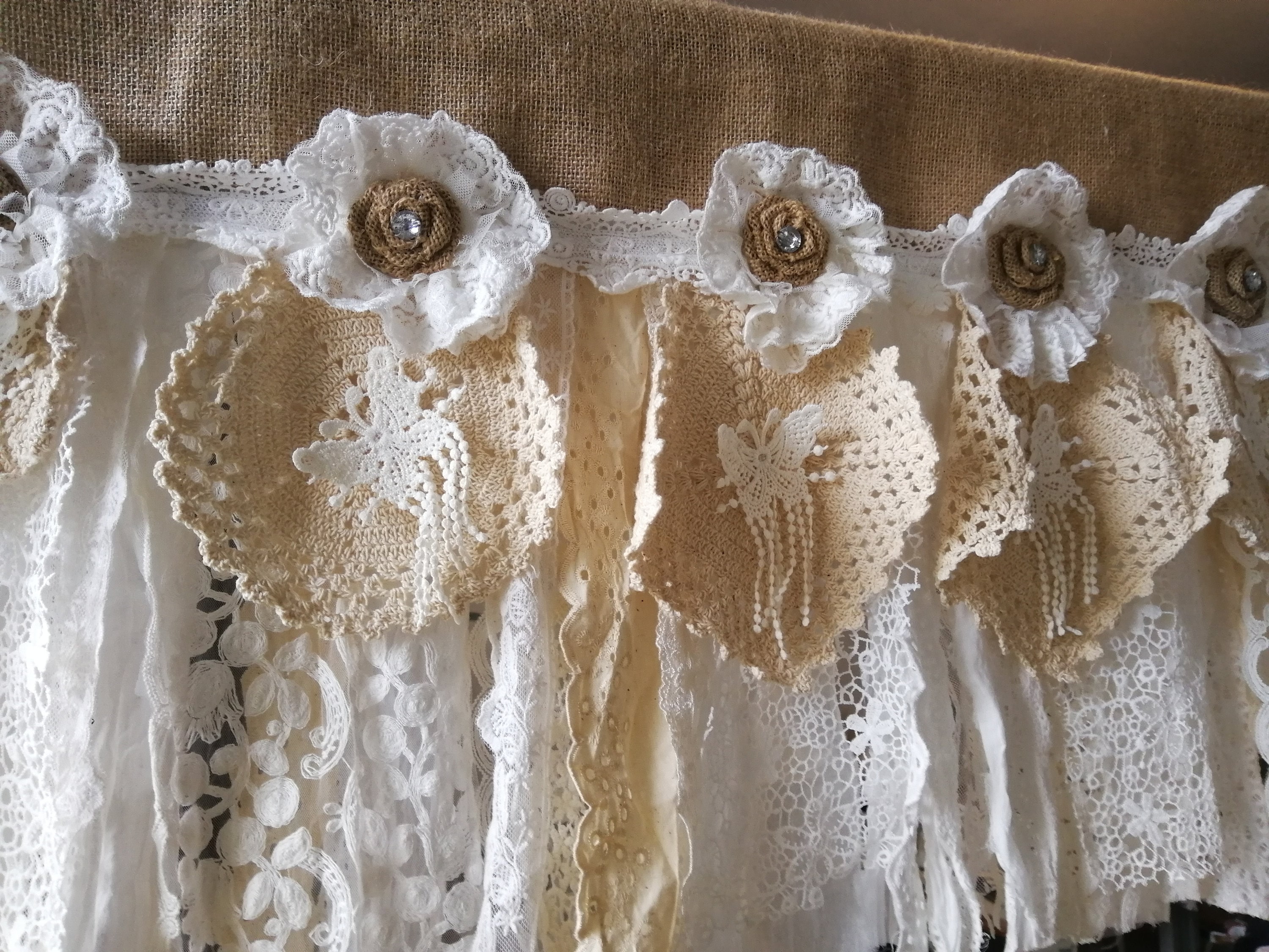 Rustic Romantic Kitchen Valance Burlap Lace Decor Kitchen | Etsy