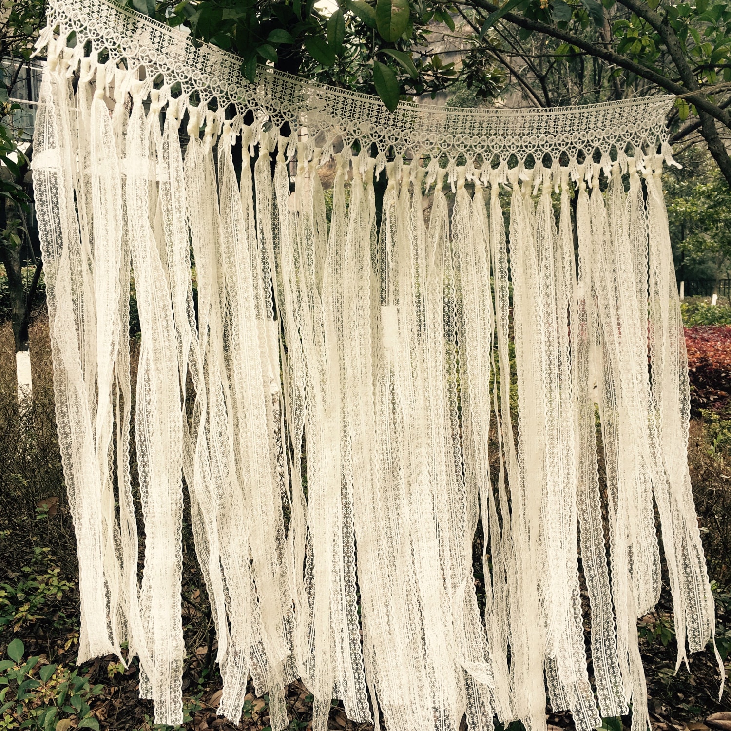 SHABBY Vtg ivory Lace Backdrop wedding banner Valance Fabric | Etsy