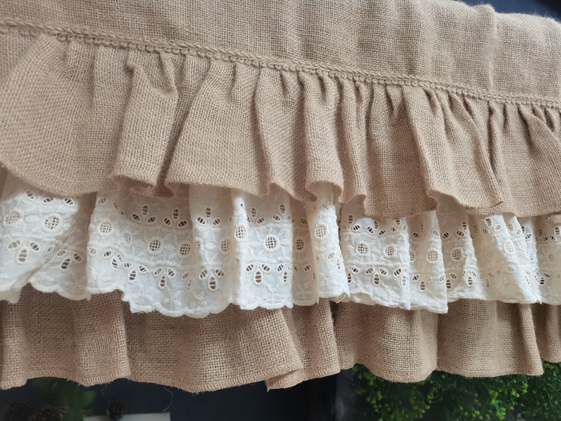 Custom Burlap Ruffled Curtain Rustic Burlap Lace Kitchen Valance Burlap ...