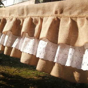 Custom Burlap Ruffled Curtian Rustic Burlap Lace Kitchen Valance Burlap ...
