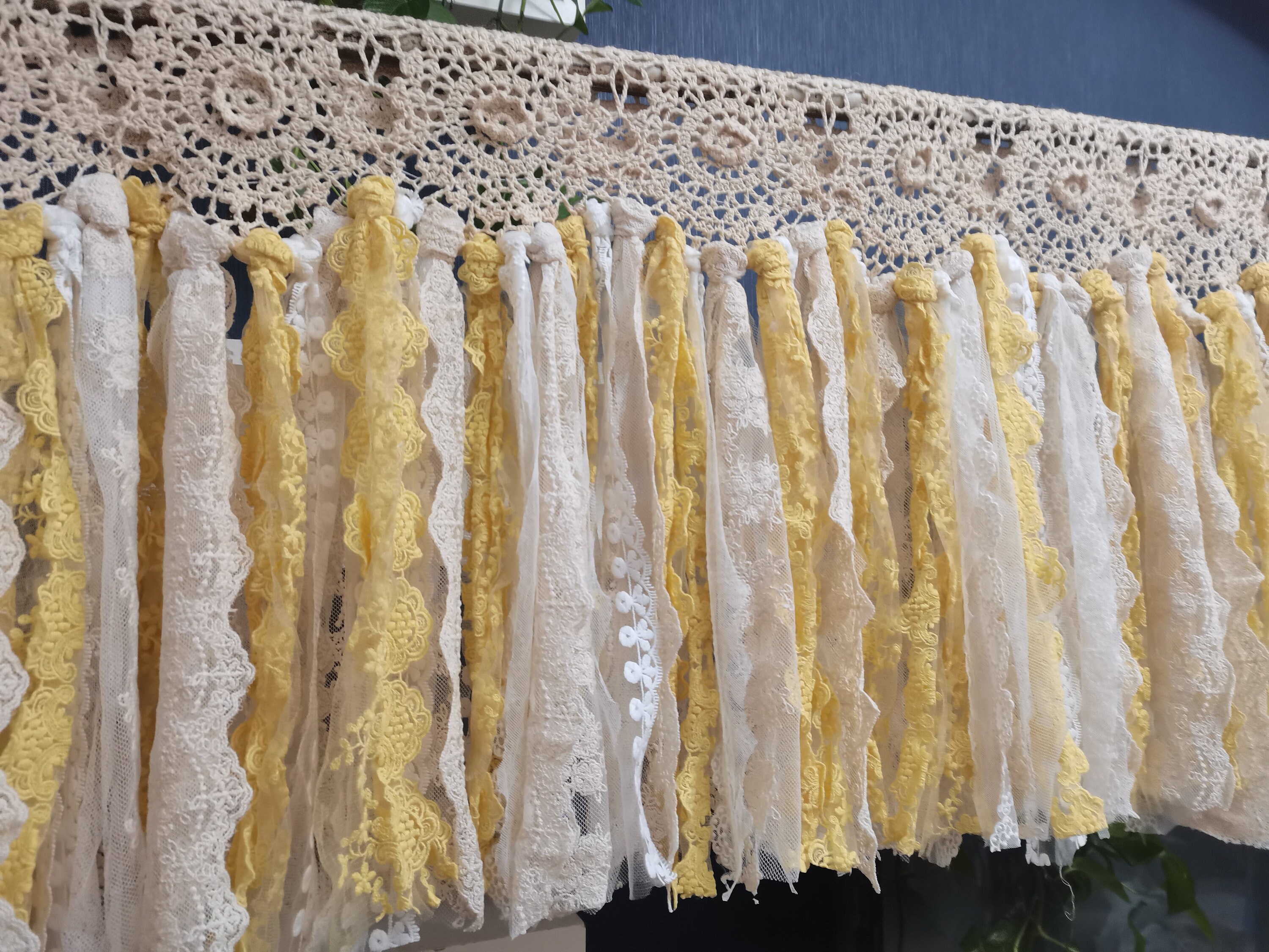 Custom Hand Crochet Lace Valance Burlap Lace Curtain Kitchen Valance ...