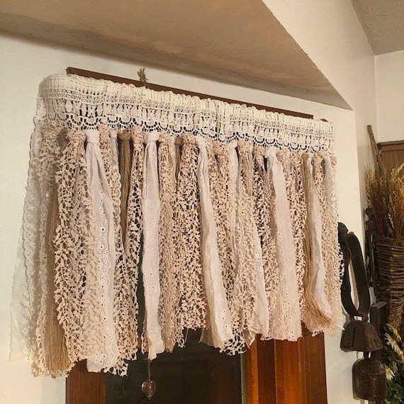 Romantic Kitchen Valance Burlap Lace Decor Kitchen Curtain | Etsy