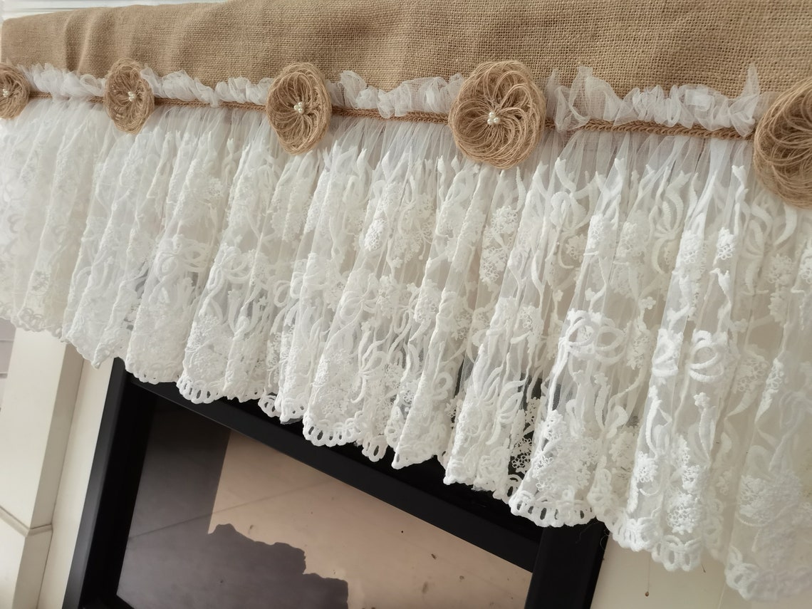 Lace Curtains Romantic Kitchen Valance Burlap Lace Decor | Etsy