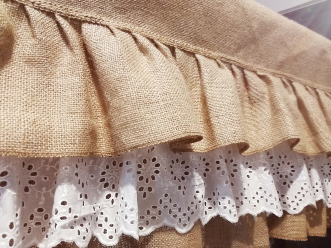 Burlap Ruffled Curtian Rustic Burlap Lace Kitchen Valance Burlap Decor ...