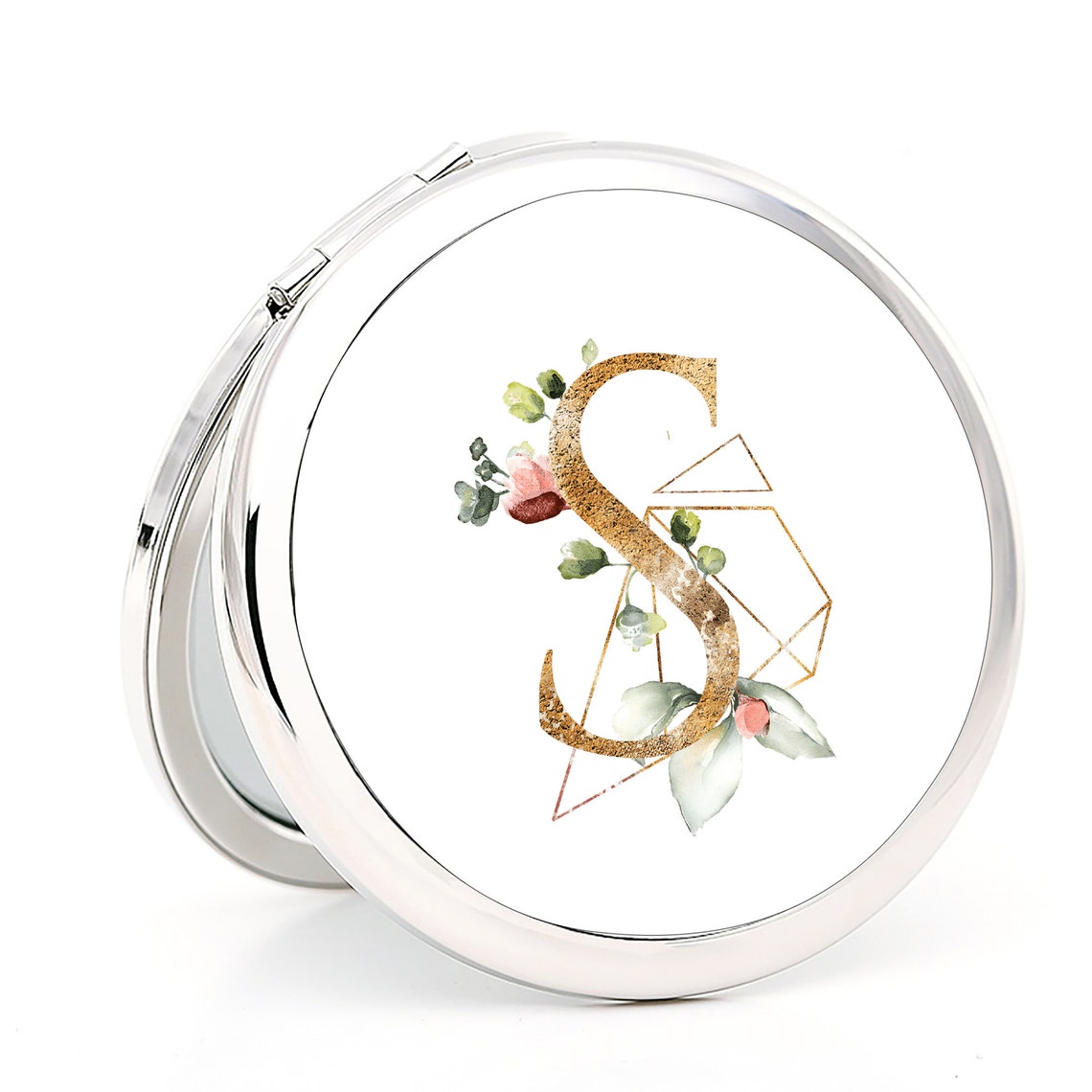 Rose Gold Initial Compact Mirror Personalized Bridesmaid | Etsy