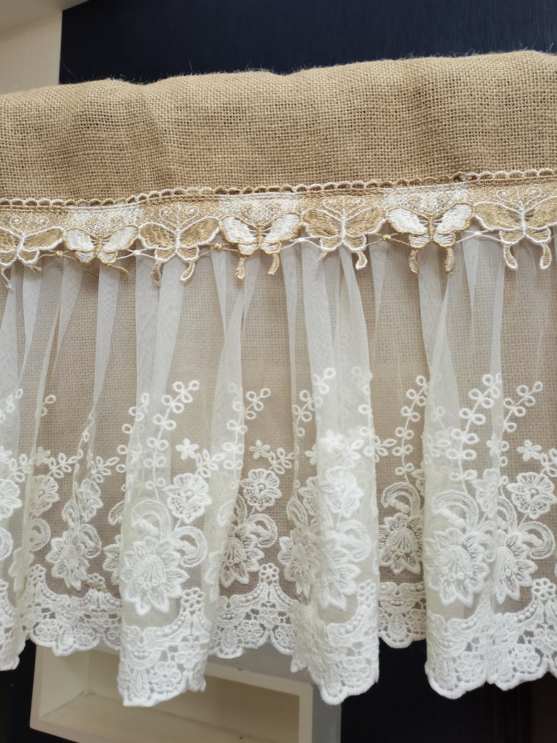 Romantic Lace Curtain Rustic Burlap Kitchen Valance Burlap - Etsy