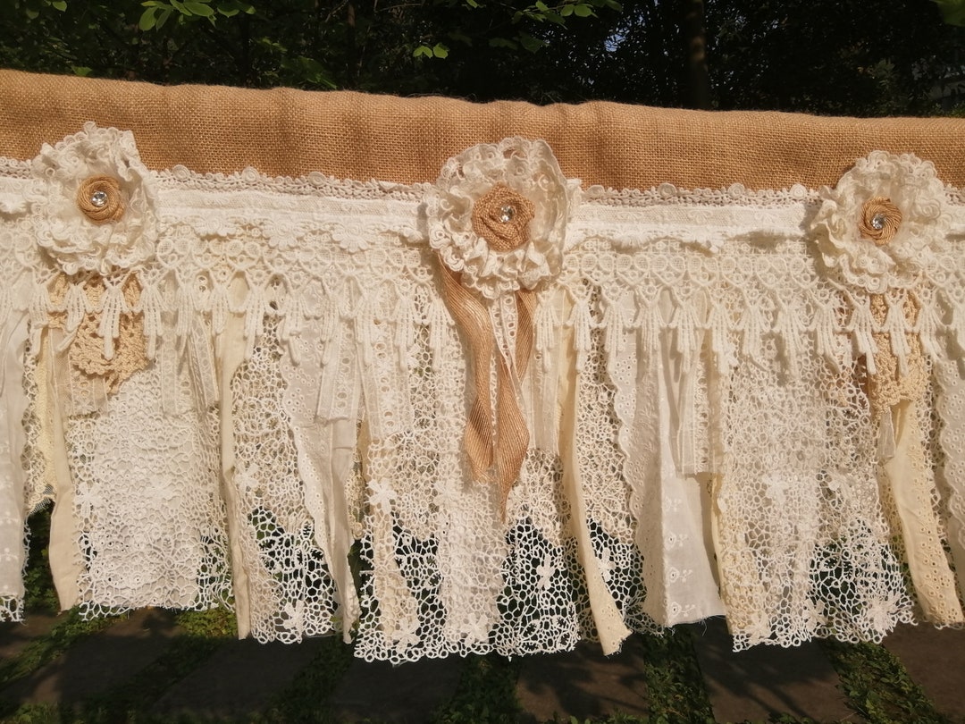 Rustic Romantic Kitchen Valance Burlap Lace Decor Kitchen Curtain ...