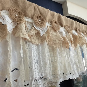 Romantic Lace Curtain Rustic Burlap Kitchen Valance Burlap Lace Decor ...