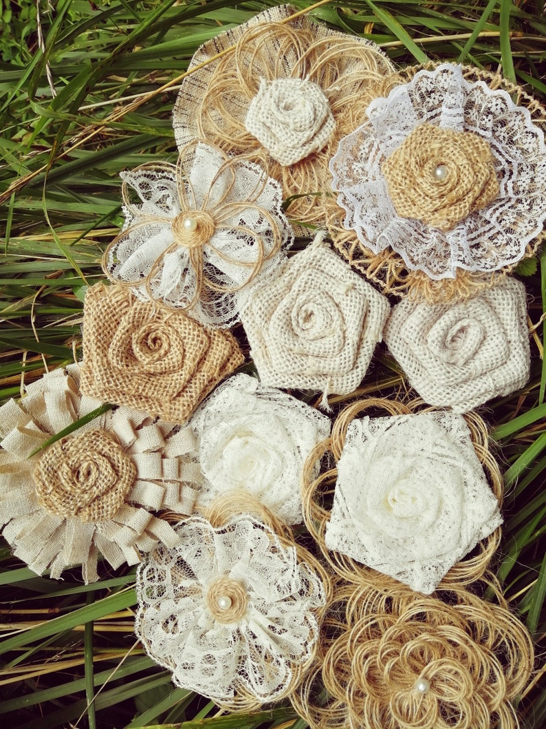 12pcs Rustic Wedding Burlap Flowers Wedding Cake Flowers Flowers ...