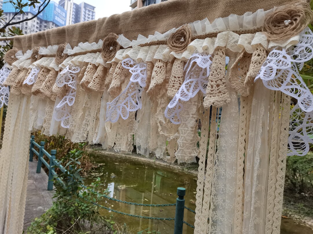 Rustic Unique Bedroom Valance Burlap Window Curtain Shabby Burlap Ivory ...