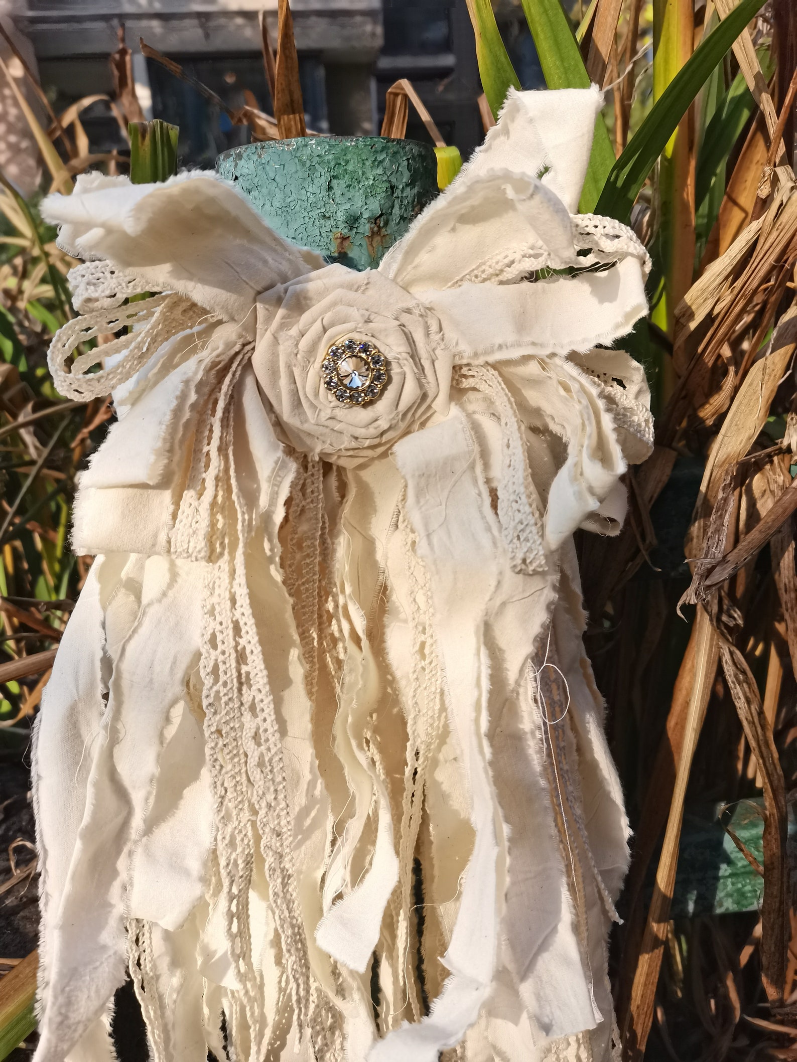 1pc Shabby Chic Decor Wreath Bow, Lace and Cotton Pew Bows, Rag Bows ...