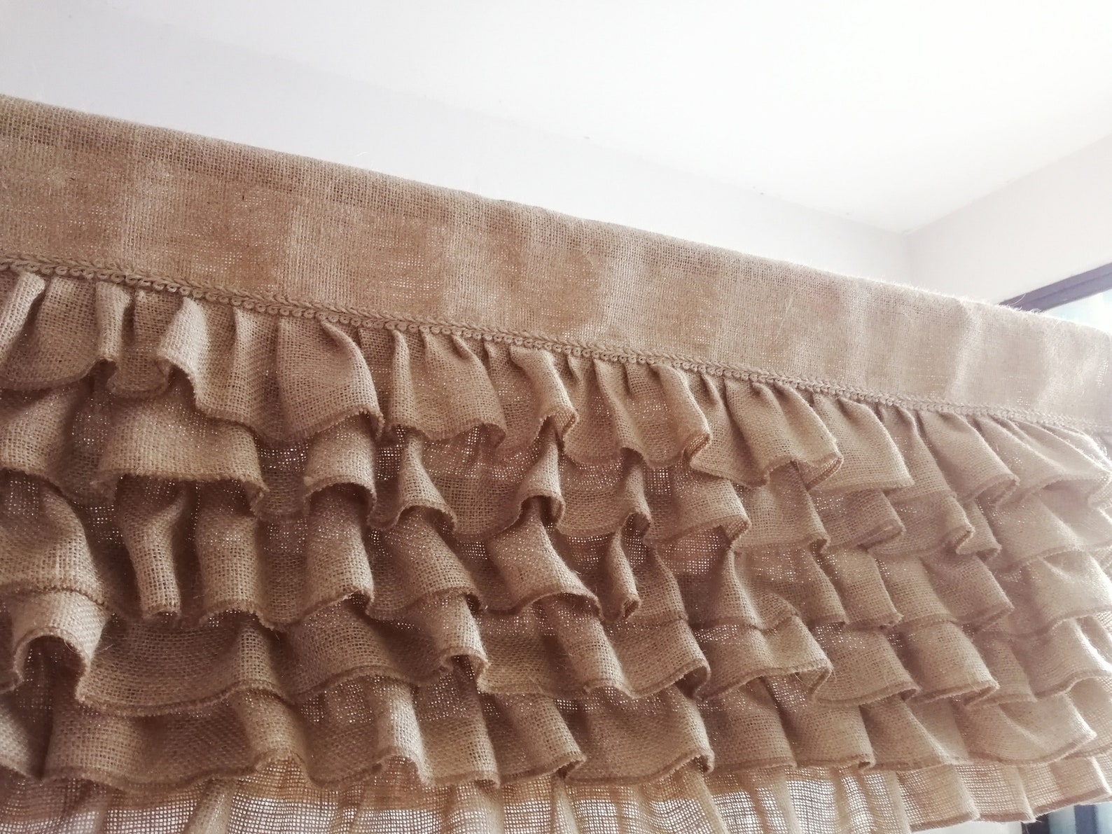 Custom Burlap Ruffled Curtain Rustic Burlap Kitchen Valance Burlap ...
