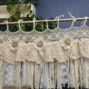 Rustic Hand Crochet Lace Unique Beige Lace Bedroom Valance Window ...