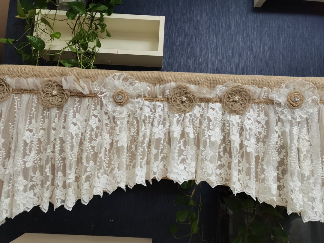 Custom Rustic Burlap Lace Bedroom Valance Burlap Lace Window Kitchen ...