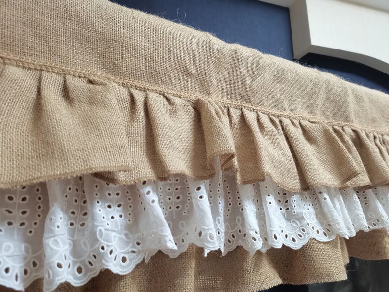 Custom Burlap Ruffled Curtian Rustic Burlap Lace Kitchen - Etsy
