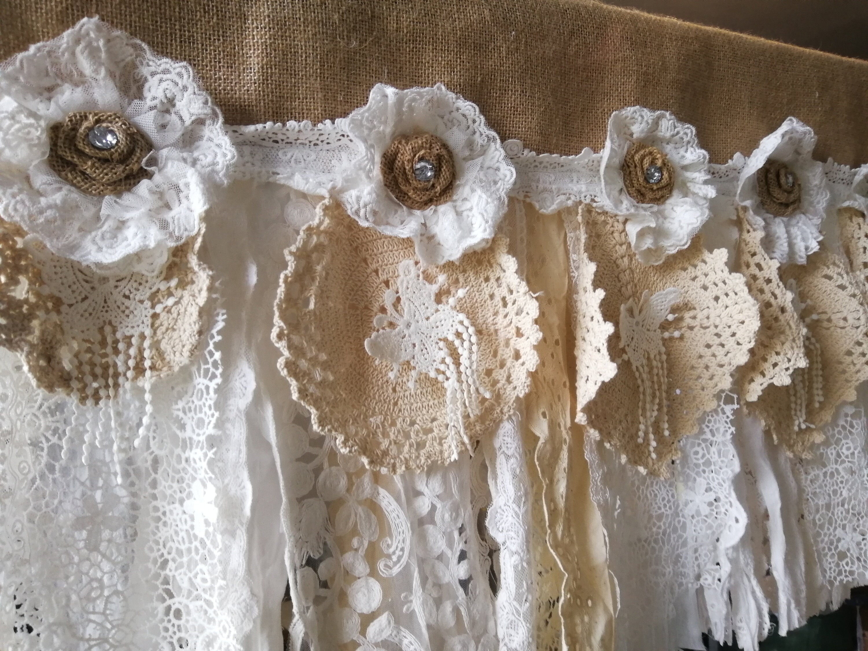 Rustic Romantic Kitchen Valance Burlap Lace Decor Kitchen | Etsy