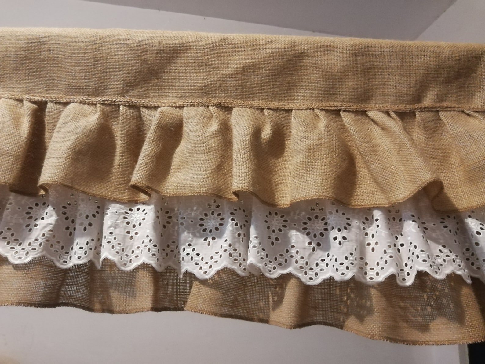 Burlap Ruffled Curtian Rustic Burlap Lace Kitchen Valance Burlap Decor ...