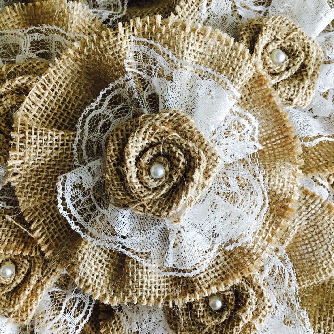 1pc /100pcs Burlap Flowers Handmade Burlap Lace Roses Shabby Chic ...