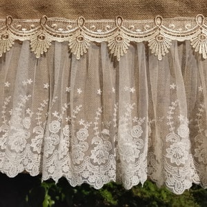 Romantic Lace Curtain Rustic Burlap Kitchen Valance Burlap Lace Decor ...