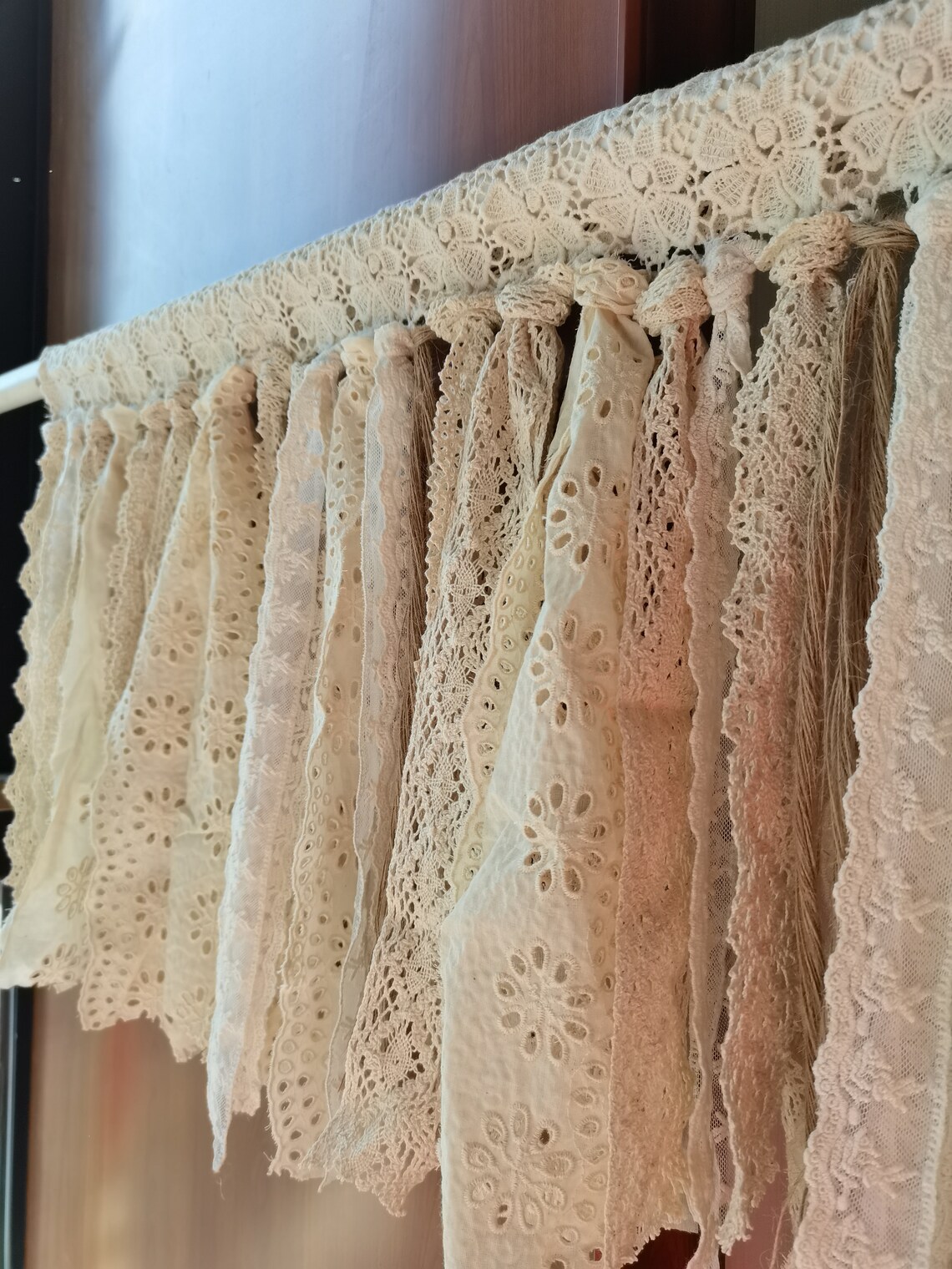 Romantic Kitchen Valance Burlap Ivory Lace Decor Kitchen - Etsy