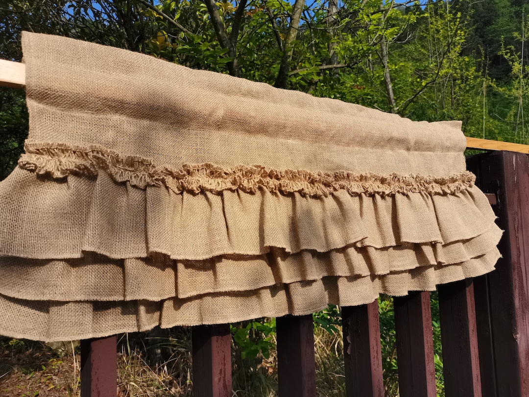Custom Burlap Ruffle Curtian Rustic Burlap Kitchen Valance Burlap Decor ...