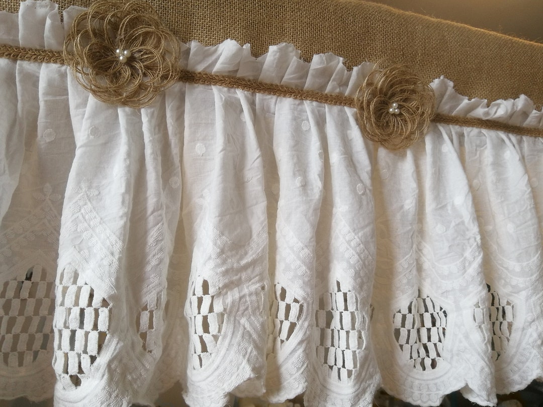 Romantic Lace Curtain Rustic Burlap Kitchen Valance Burlap Lace Decor ...