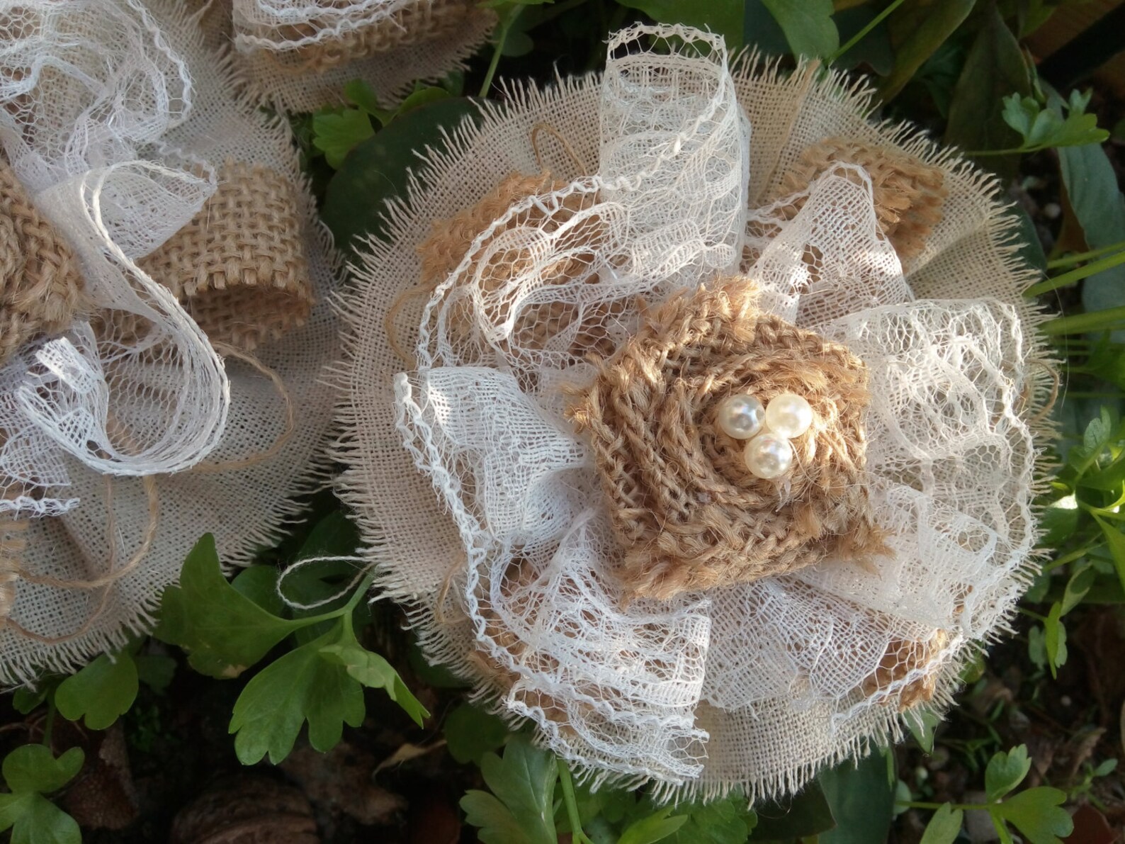 10 Handmade Burlap Lace Roses Shabby Chic Flowers Rustic - Etsy