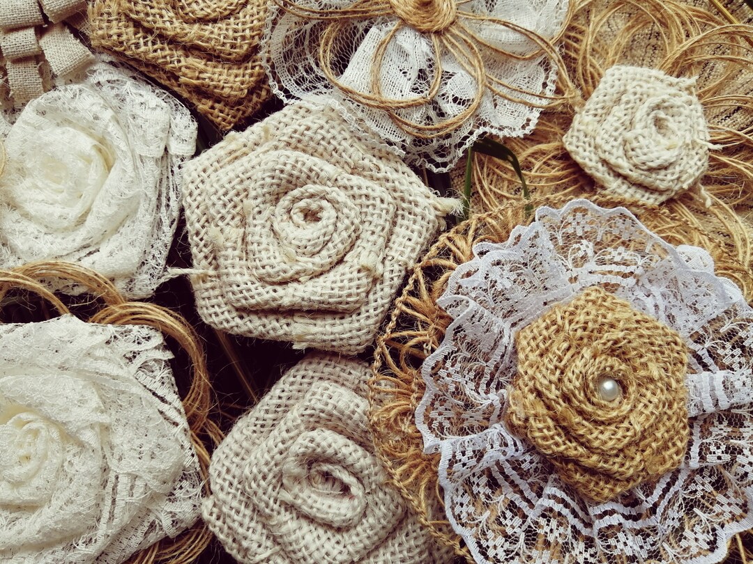 12pcs Rustic Wedding Burlap Flowers Wedding Cake Flowers Flowers ...