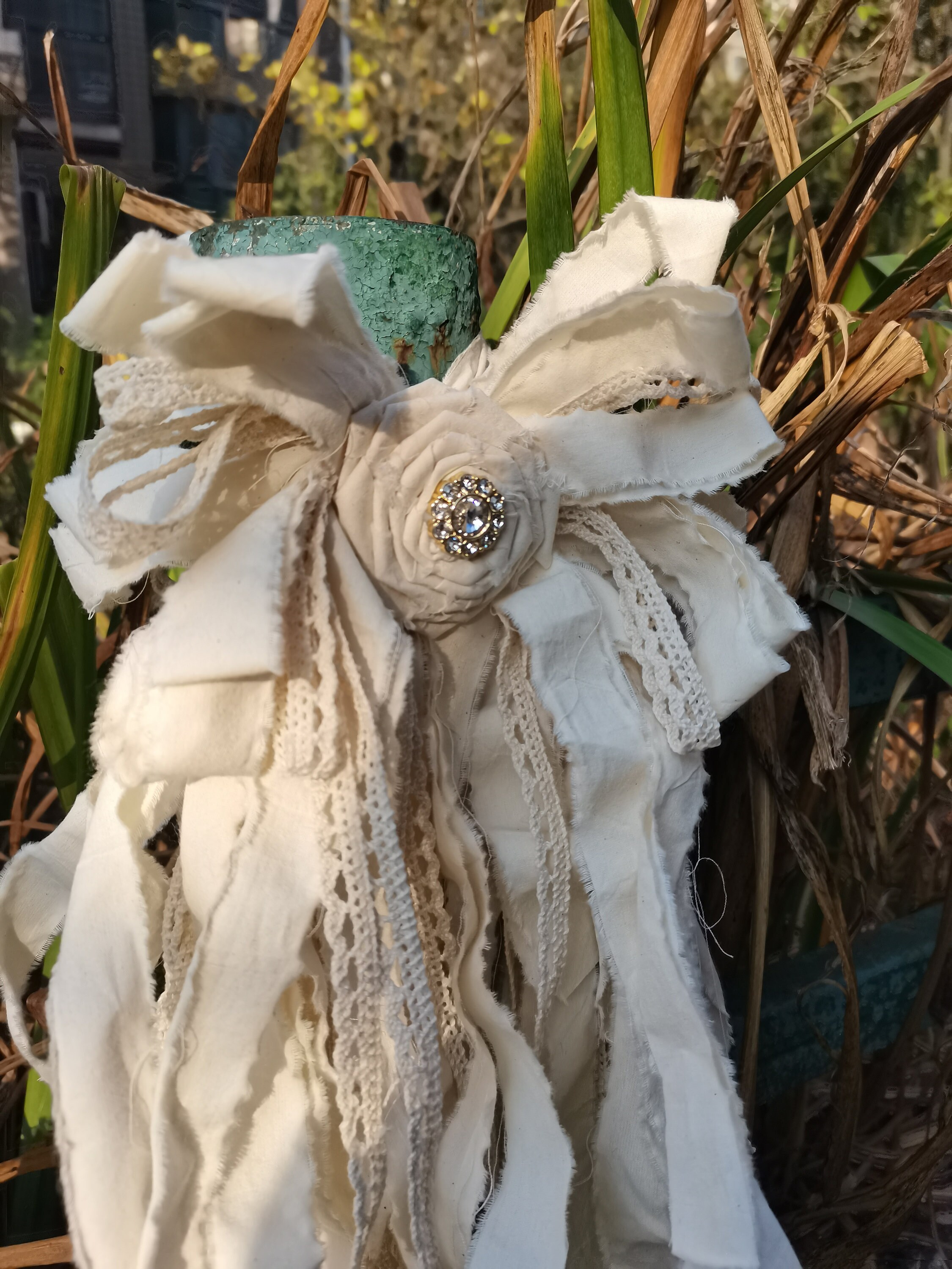 1pc Shabby Chic Decor Wreath Bow, Lace and Cotton Pew Bows, Rag Bows ...