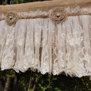 Custom Romantic Lace Curtain Rustic Burlap Kitchen Valance Burlap Lace ...
