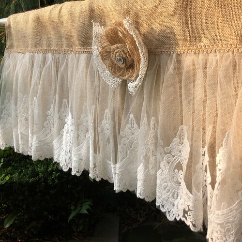 Romantic Lace Curtain Rustic Burlap Kitchen Valance Burlap | Etsy