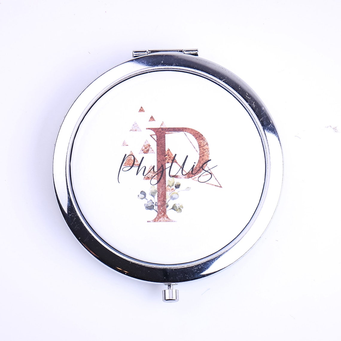 Rose Gold Initial Compact Mirror Personalized Bridesmaid | Etsy