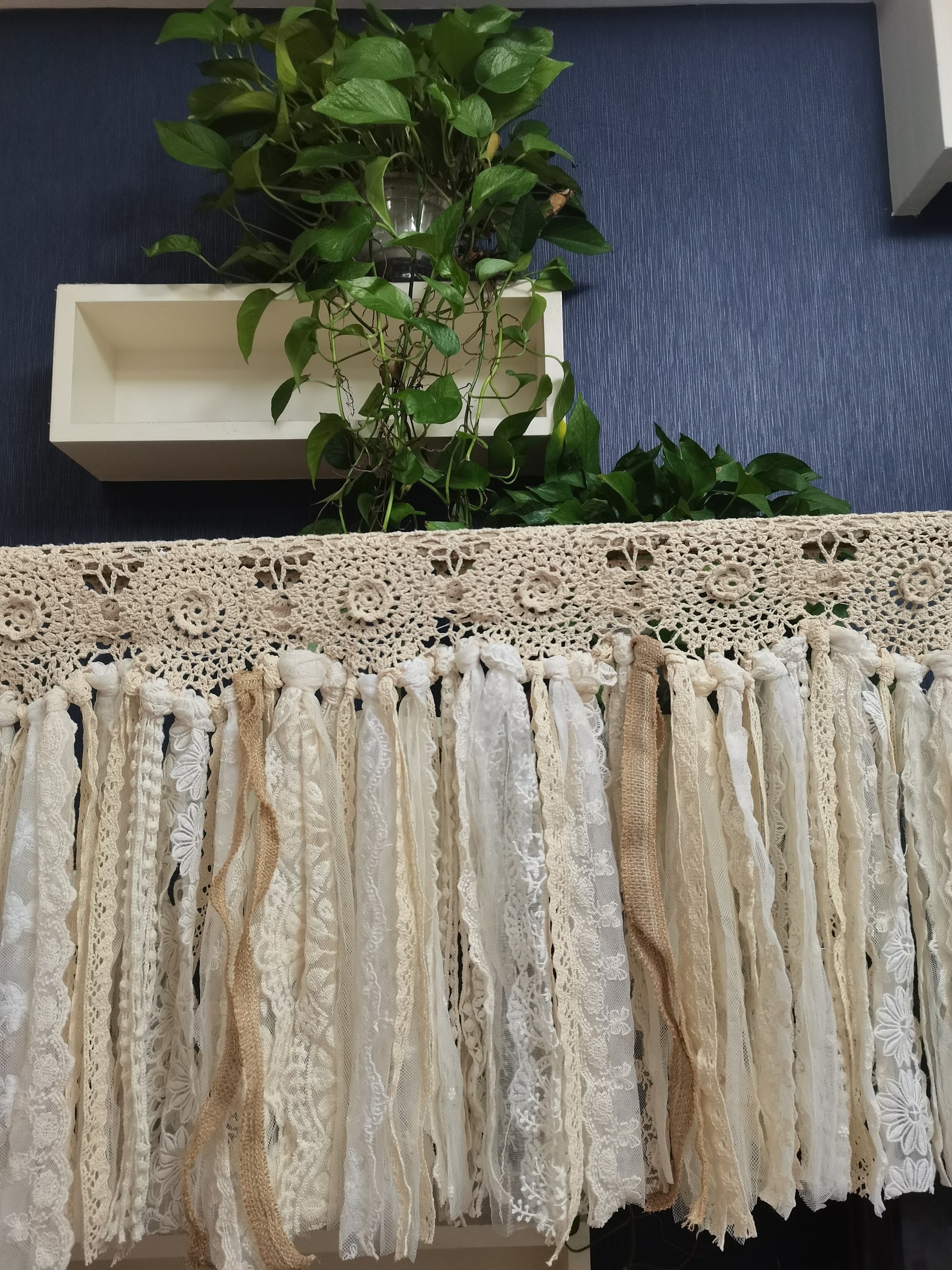 Custom Hand Crochet Lace Valance Burlap Lace Curtain Kitchen Valance ...