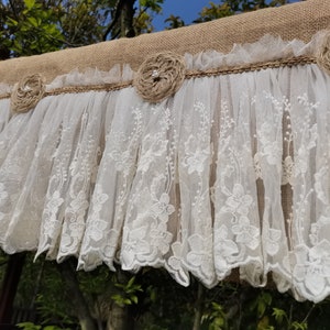 Custom Romantic Lace Curtain Rustic Burlap Kitchen Valance Burlap Lace ...