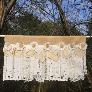 Romantic Lace Curtain Rustic burlap Kitchen Valance Burlap | Etsy