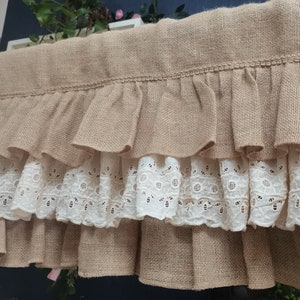 Custom Burlap Ruffled Curtain Rustic Burlap Lace Kitchen Valance Burlap ...
