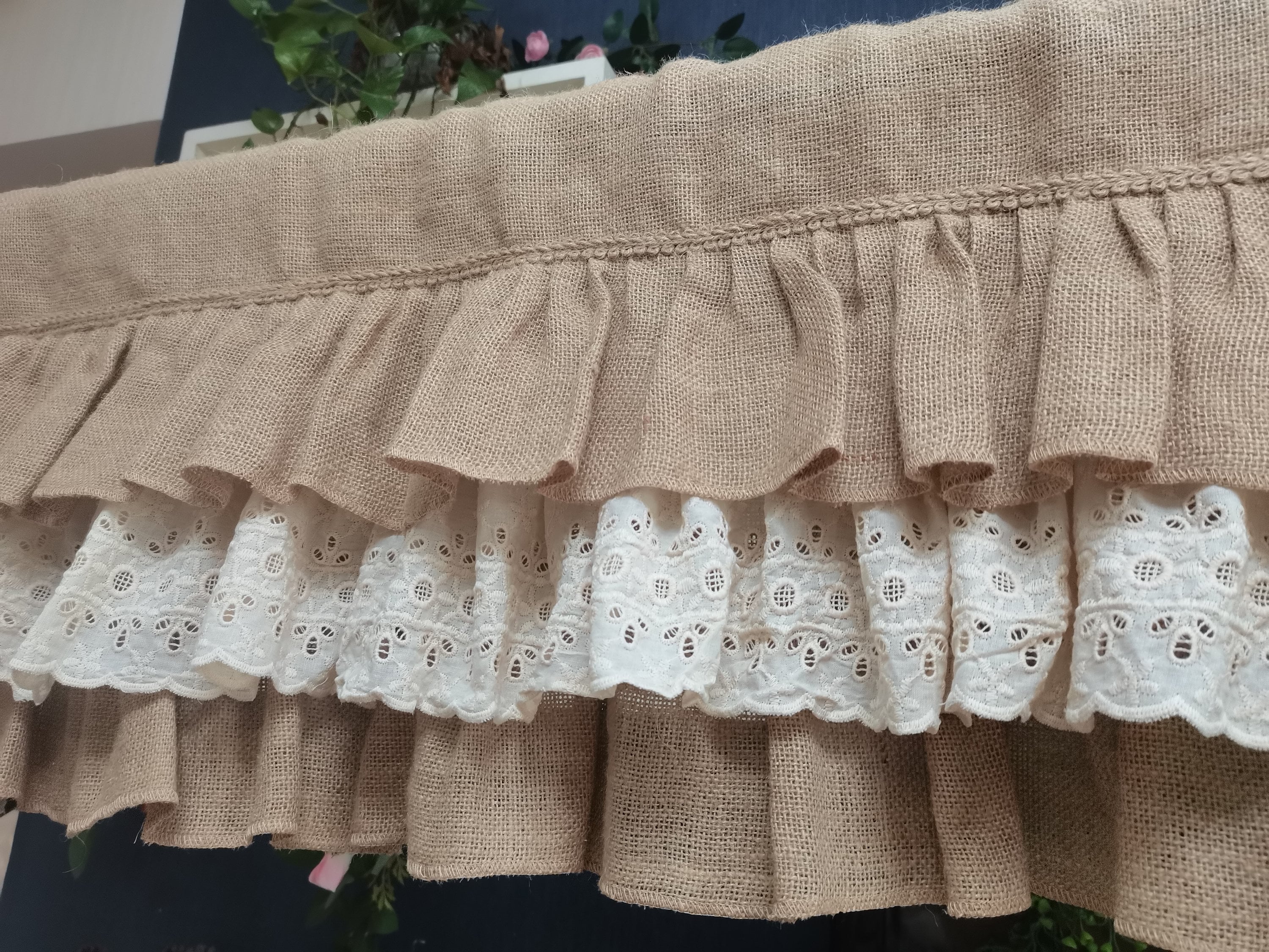 Custom Burlap Ruffled Curtain Rustic Burlap Lace Kitchen Valance Burlap ...