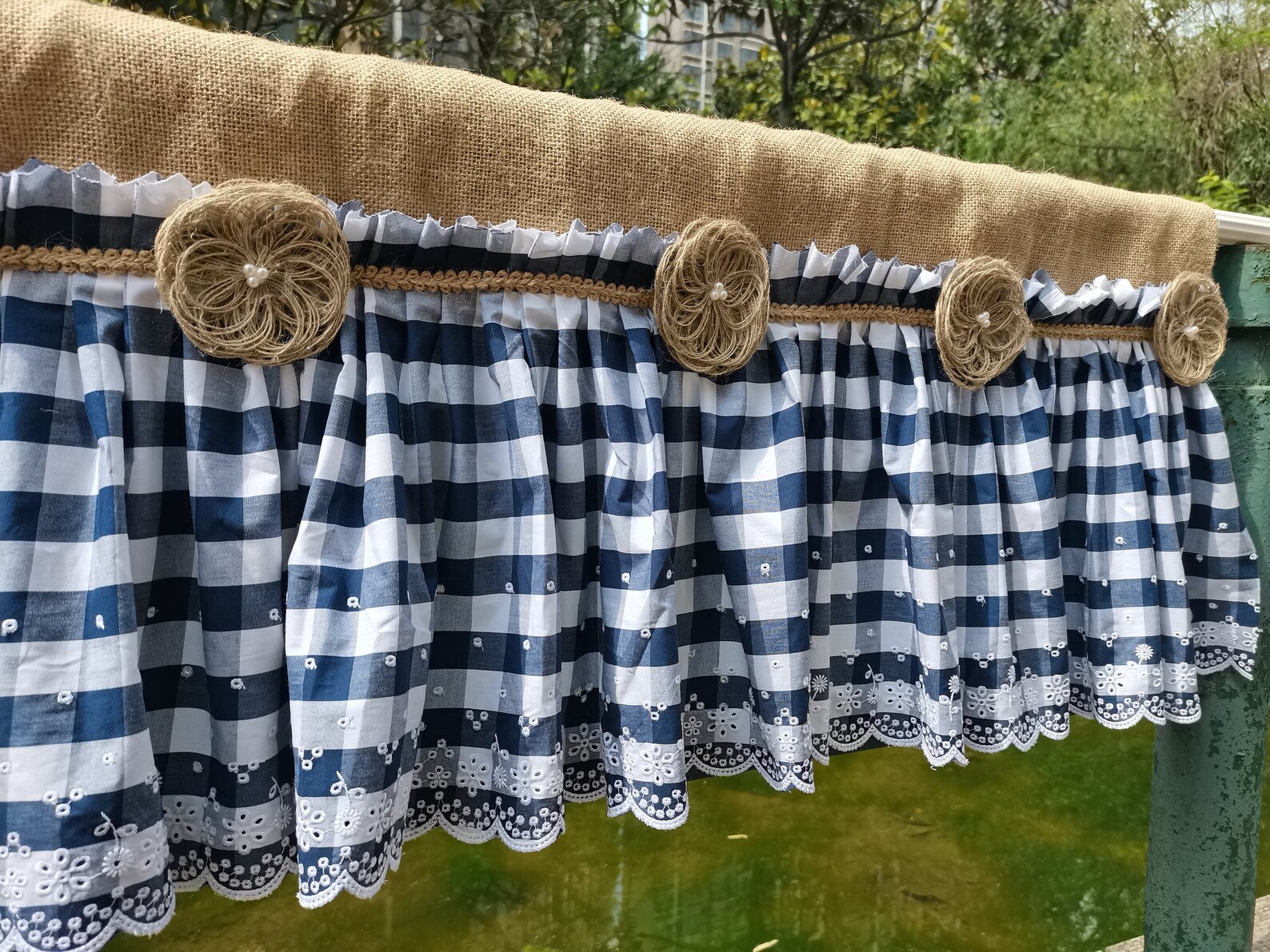 Custom Shabby Chic Vintage Romantic Kitchen Valance Burlap Lace Decor ...