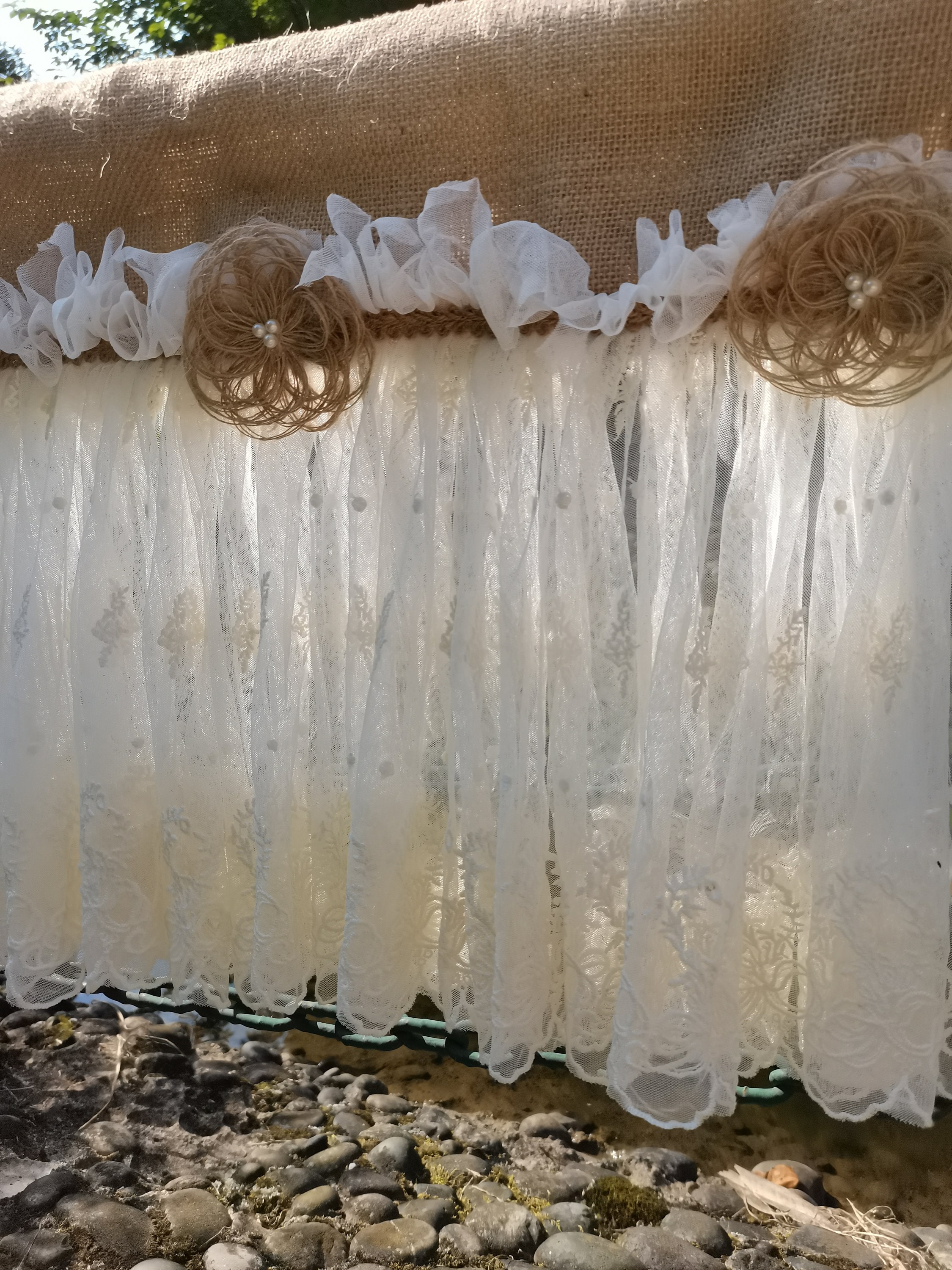 Romantic Lace Curtain Rustic Burlap Kitchen Valance Burlap | Etsy