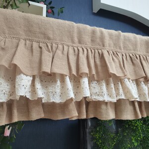 Custom Burlap Ruffled Curtain Rustic Burlap Lace Kitchen Valance Burlap ...