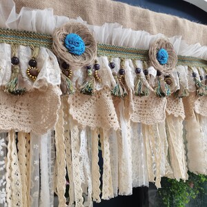 Custom Rustic Unique Burlap Beige Blue Lace Bedroom Valance Burlap ...